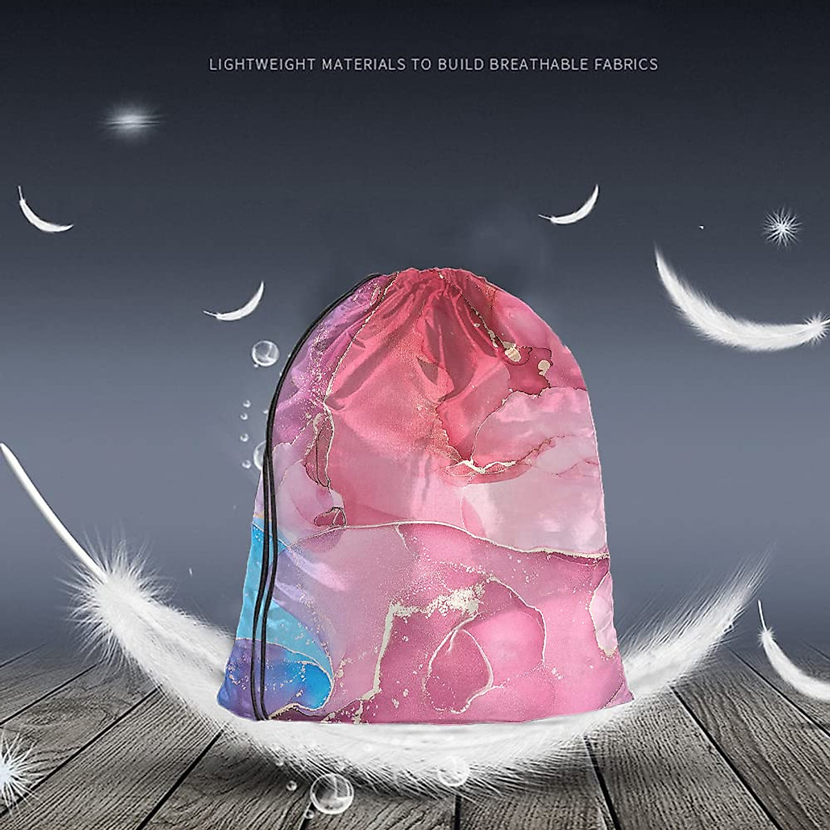 Beabes Marble Drawstring Bags Backpack Bag Abstract Acrylic Nature Marbling Artwork Texture Golden Swirl Dye Art Sport Gym Sack Drawstring Bag String Bag Yoga Bag for Men Women