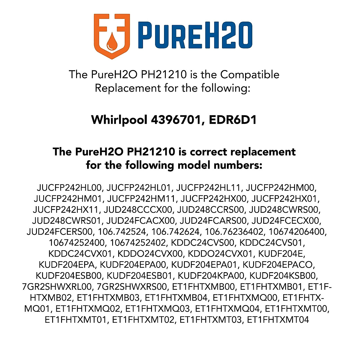 PureH2O PH21210 Compatible Replacement for Select Whirlpool and KitchenAid Refrigerator Models, Fridge Water Dispenser, Carbon Water Filter CartridgeQ