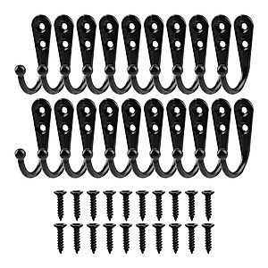hoeslaw 20PCS Wall Mount Coat Hooks, Metal Heavy Duty Hanger with 40PCS Screws, Rustproof Wall Mout Hook for Hanging Towel Robe Bag Cup Bathroom Bedroom Kitchen Living Room Hotel Garage Pool (Black)
