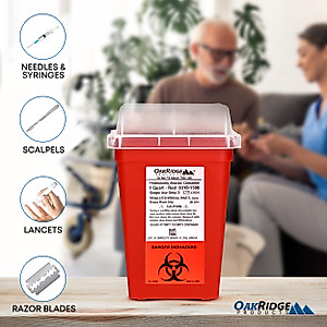 Oakridge Products Sharps Container for Home Use and Professional 1 Quart (3-Pack), Biohazard Needle and Syringe Disposal, Small Portable Container for Travel, CDC Certified