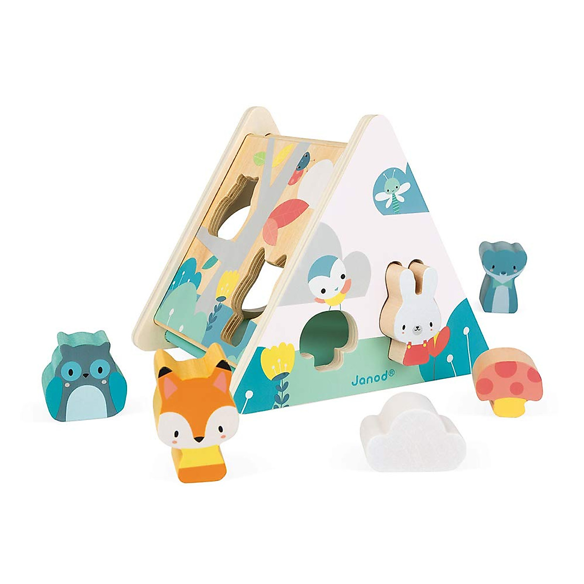 Janod - Pure Wooden Shape Sorter - Early Learning Toy - 6 Pieces Included - Handling and Building - Water-Based Paint - from 18 Months Old, J05150