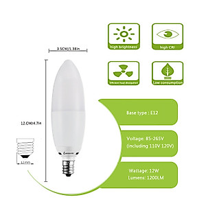 BOGAO (4 Pack LED Candelabra Bulb, 12W Warm White 3000K LED Candle Bulbs, 85-100 Watt Light Bulbs Equivalent, E12 Candelabra Base,1200Lumens LED Lights,Torpedo Shape (Warm White 3000K)