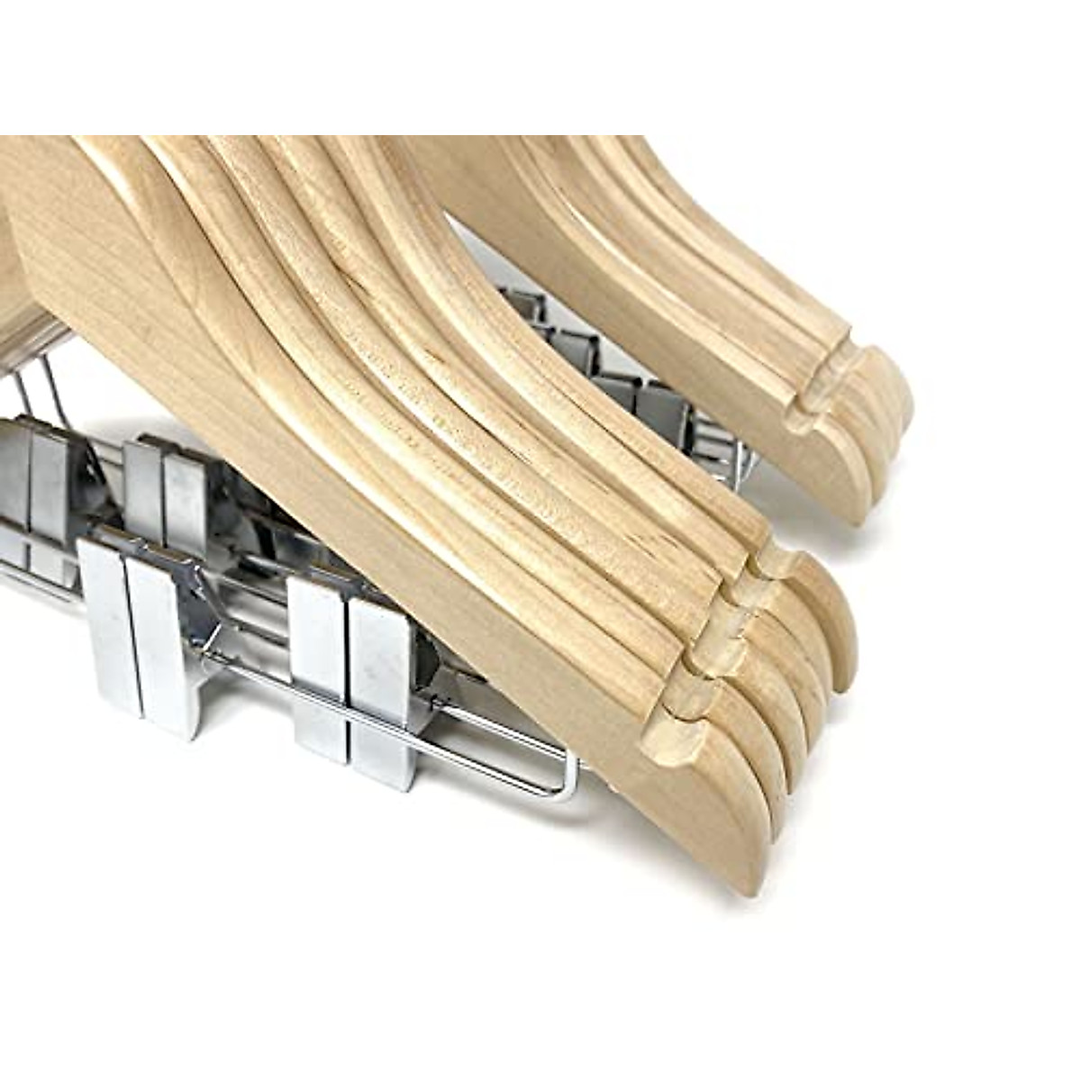 Kids Hangers with Metal Clips Pant Bar 4T-10 (Natural Wood)