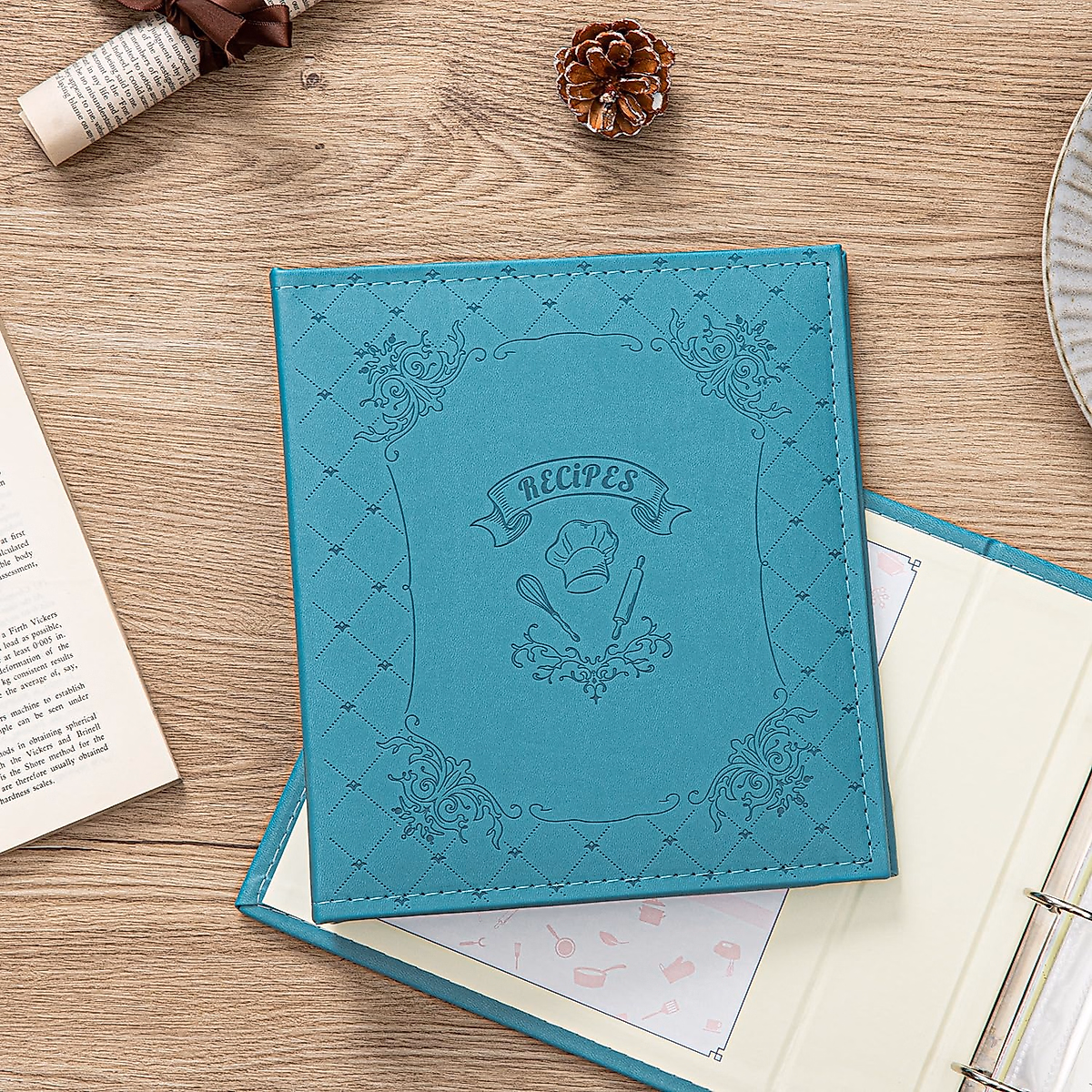 COFICE Recipe Binder Book to Write in Your Own Recipes with Plastic Sleeves, Blank Family Recipe Cards Organizer Kit (Blue)