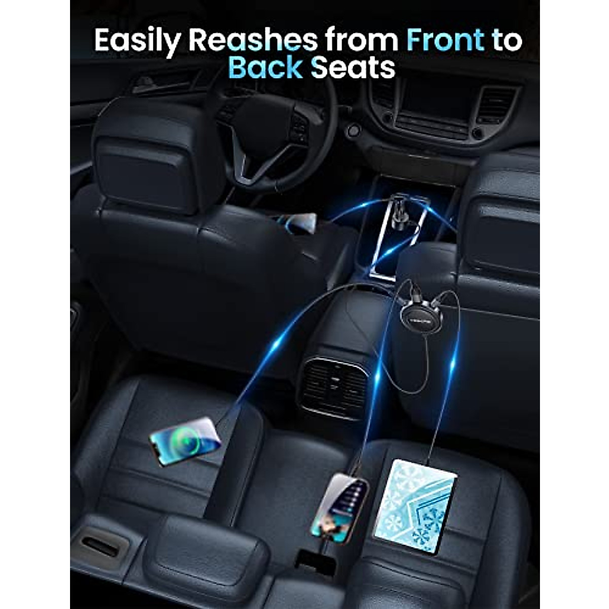 MOKPR 5 Multi USB Car Charger, 98W Fast Car Charger Adapter for Multiple Devices, PD & QC3.0 Cigarette Lighter Adapter Car Cell Phone Charger with 5FT Cable for iPhone 14/13 iPad Samsung Android