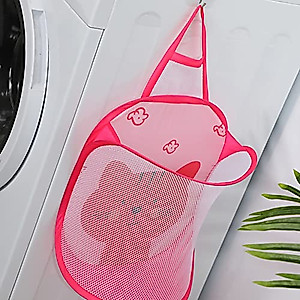 Mesh Collapsible Small Wall Laundry Baskets,plplaaoo Hanging Laundry Hamper,Pop Up Laundry Hamper with Hook,Used for Bedroom,Bathroom,Guys and Girls Dorms(Pink)