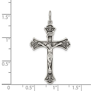 Solid 925 Sterling Silver Vintage Antiqued INRI Cross Pendant Crucifix Charm - 38mm x 22mm