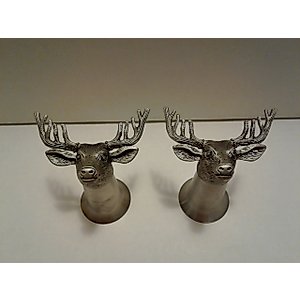 Set of 2 Jagermeister 10 Point Deer Stag Buck Head Metal Pewter & Stainless Steel Stirrup Cup Shooter Shot Glasses