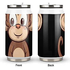 10 Oz Cartoon Brown Monkey Printed Drink Cup, Vacuum Insulated Thermos Cup with Straw Lid,Stainless Steel Travel Mug for Home Outdoor