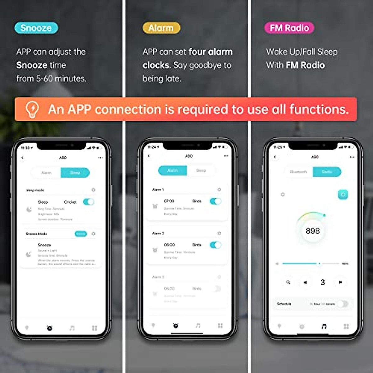EDUP IN Sunrise Alarm Clock Wake Up Light APP/Voice Control Smart Sunlight Simulation Sleep Aid Bluetooth Speaker Snooze 4 Alarms FM Radio 7 Natural White Noise WiFi 12/24H USB Charging Port