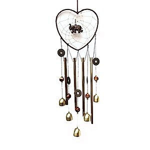 Hallwayee Heart Shape Dream Catcher Vintage Wind Chimes Retro Wind Bell with Heart Elephant Anchor Hanging Decoration Handcraft Hanging Bell Chimes for Home Garden Patio Office (Elephant Style)