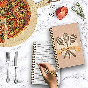 Softcover Classic Recipes 5.5" x 8.5" Spiral Recipe Notebook/Journal, 120 Recipe Pages, Durable Gloss Laminated Cover, Gold Wire-o Spiral. Made in the USA