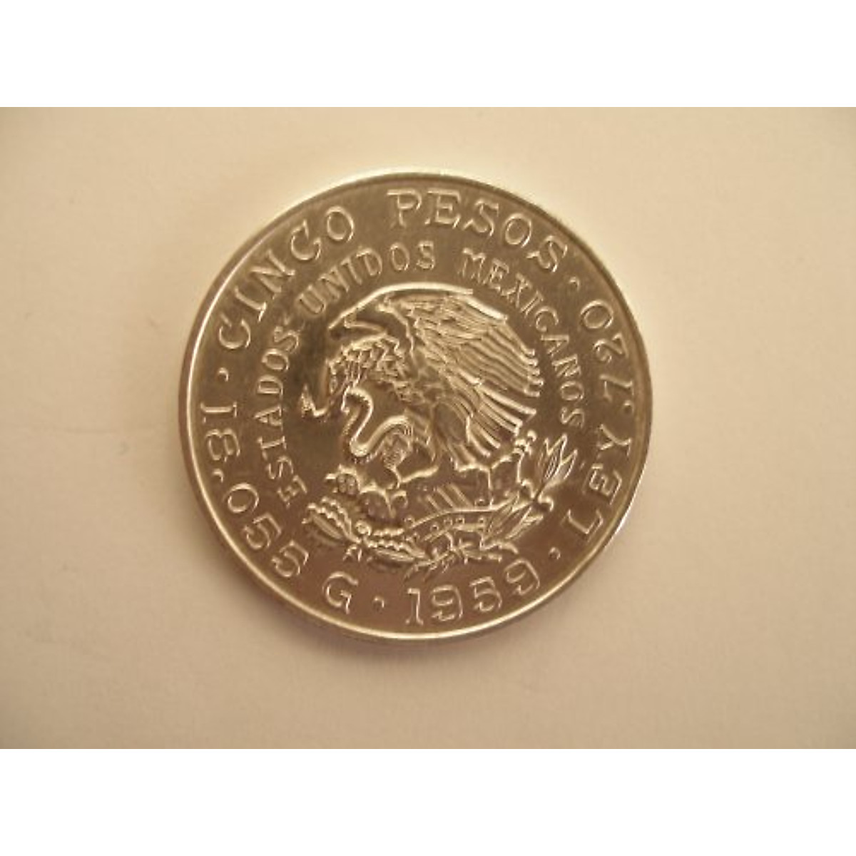 Ano De Carranza Silver Commorative Coin 1859-1959 5 Pesos Ley .720