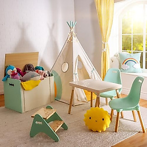 B. toys- B. spaces- Table and Chair Set- Furniture For Toddlers- 1 Craft Table & 2 Chairs- Natural Wooden Legs- Mint- 3 years +