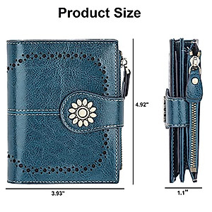 Lavemi Womens Leather Wallet Small Compact RFID Blocking Credit Card Case Purse with Zipper Pocket(Peacock Green)