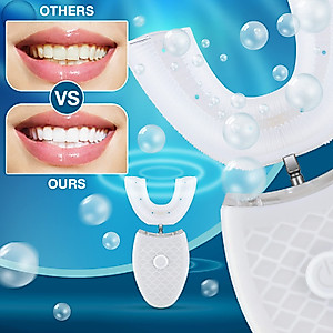 Romooa 2 Pieces Ultrasonic Electric Toothbrush Adults U Shaped Automatic Toothbrushes for Teeth Whitening, 3 Brush Heads, Whole Mouth 360 Degree Cleaning Hands Rechargeable IPX7 Waterproof (No Base)
