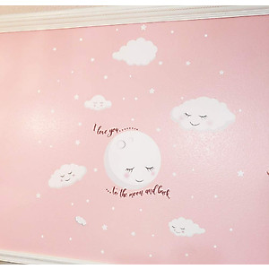 Moon and Stars Wall Decals Nursery Room Decor Night Sky Baby Nursery Wall Art Room Stickers Kids Room Toddler Girls Boys Bedroom Decoration (Love You Moon Back Quote)