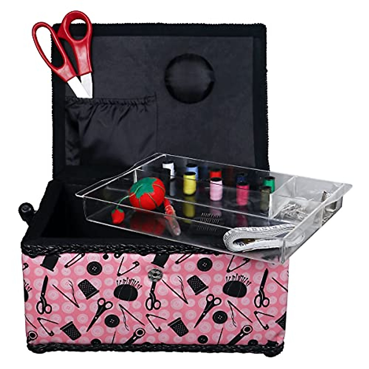SINGER 07276 Sewing Basket with Sewing Kit Accessories, Pink & Black