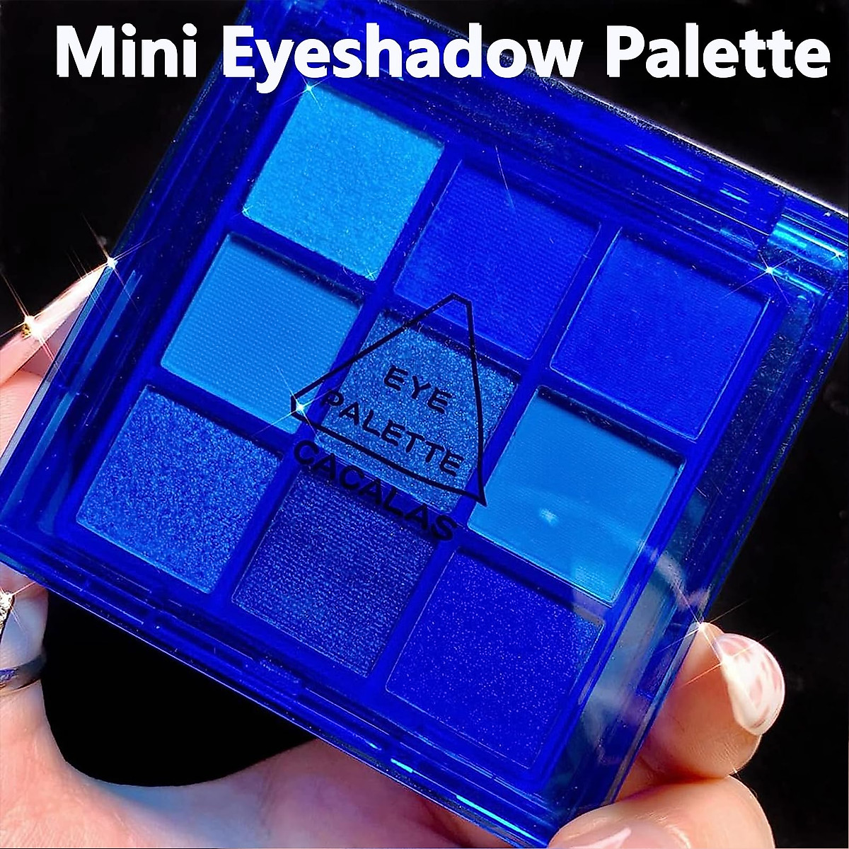 9 Colors Blue Eyeshadow Palette, Eyeshadow Palette For Blue Eyes, Blue Glitter Eye Shadow, Shiny Sparkle Shimmer Glitter Blue Eye Shadow Makeup, Navy Blue Eyeshadow Set for Women, Small Eye Makeup, Eyeshadow Brush Included