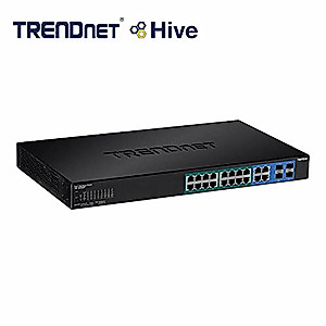 TRENDnet 20-Port Gigabit Web Smart 370W PoE+ Switch, TPE-1620WSF, 16 Gigabit PoE+ Ports, 4 Shared Gigabit Ports(RJ-45 or SFP), 370W PoE Budget,Managed PoE+ Ethernet Network Switch, Lifetime Protection