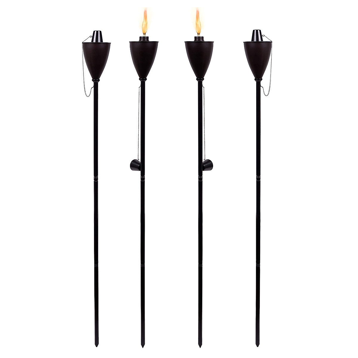BIRDROCK HOME 4 Pack Outdoor Wide Conical Torches - Oil Rubbed Bronze - Flame Light Torch - Backyard Garden Patio Lighting - Metal Lamp - Decorative Urban Lantern