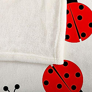 Mugod Ladybug Throw Blanket Red and Black Ladybug Seamless Pattern on White Background Decorative Soft Warm Cozy Flannel Plush Throws Blankets for Baby Toddler Dog Cat 30 X 40 Inch