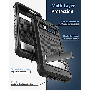 Encased Belt Case Designed for Google Pixel 7 PRO with Holster Clip and Kickstand [Ultra Protective] Full-Body Case with Metal Stand (Black)