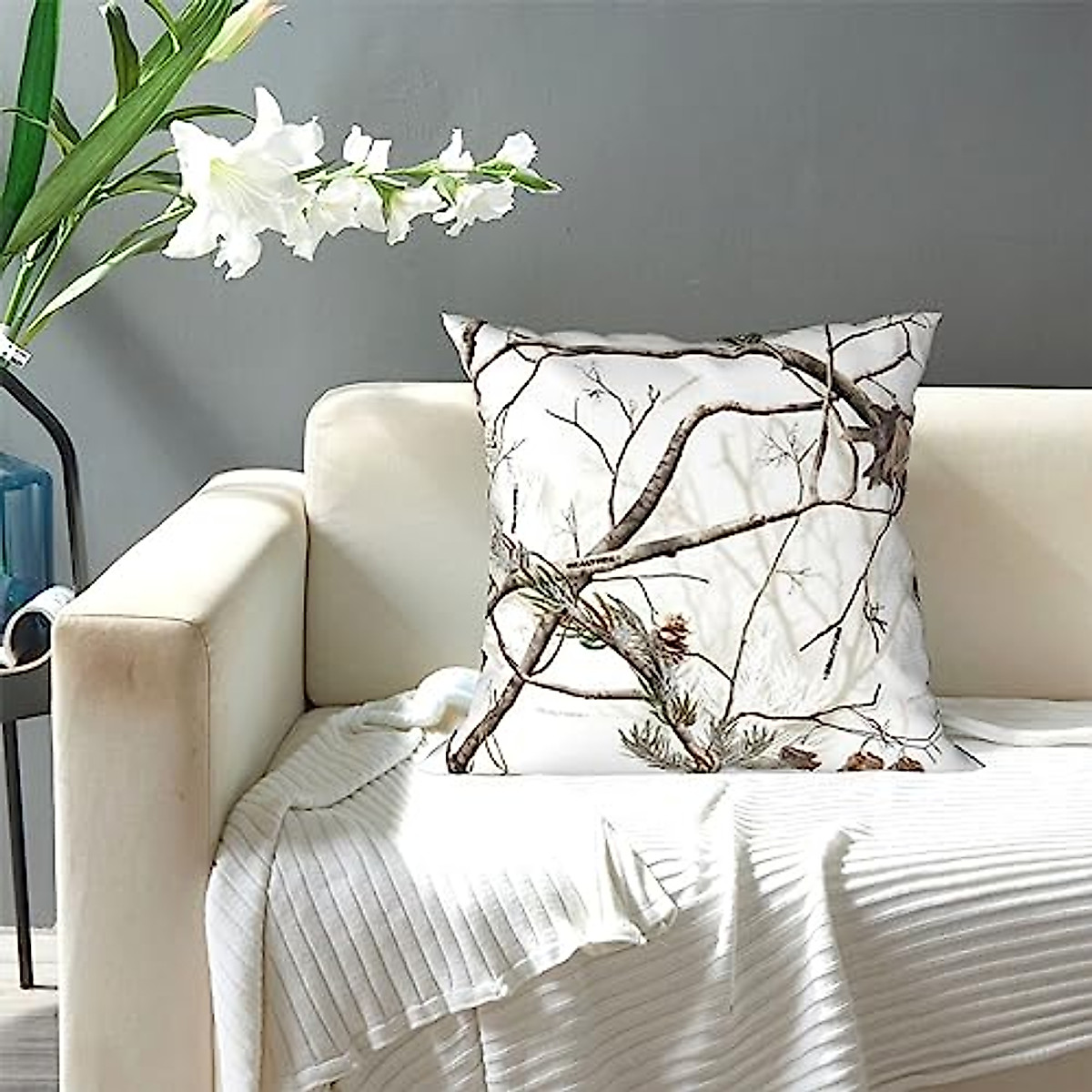 WURTON White Trees Camo Print Throw Pillow Covers, Soft Square Cushion Case,for Sofa, Couch,Bed Chair-18 X 18 Inch