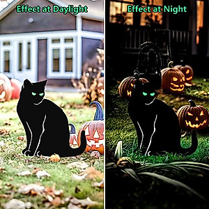 Halloween Yard Signs,6 pack Black Cat with Fluorescent Eyes,Halloween Decorations Outdoor,Scary Silhouette with Stakes for Yard Lawn Deco Party