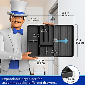 MR.SIGA Expandable Silverware Organizer, Flatware Organizer for Drawer, Utensil Organizer and Adjustable Cutlery Tray for Kitchen Drawer, Black