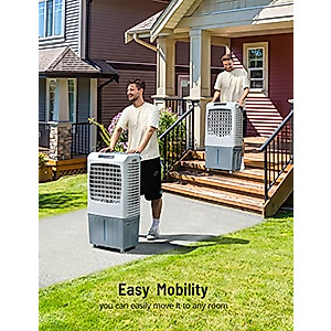 Evaporative Cooler, Windowless Air Conditioner Swamp Cooler with 4 Ice Packs & 2943CFM Fan Evaporative Cooler Humidifier with 10.6 Gal Water Tank Remote Control Scroll Casters for Home Garage Office