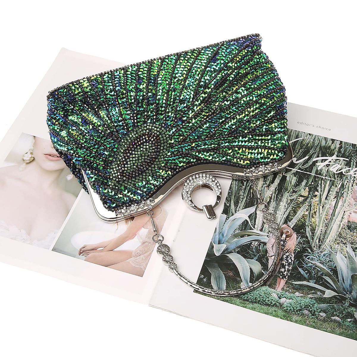 GUOZI Women's Vintage Beaded Sequin Peacock Clutch Purse Handmade Crossbody Evening Bag Handbag For Wedding Party Prom