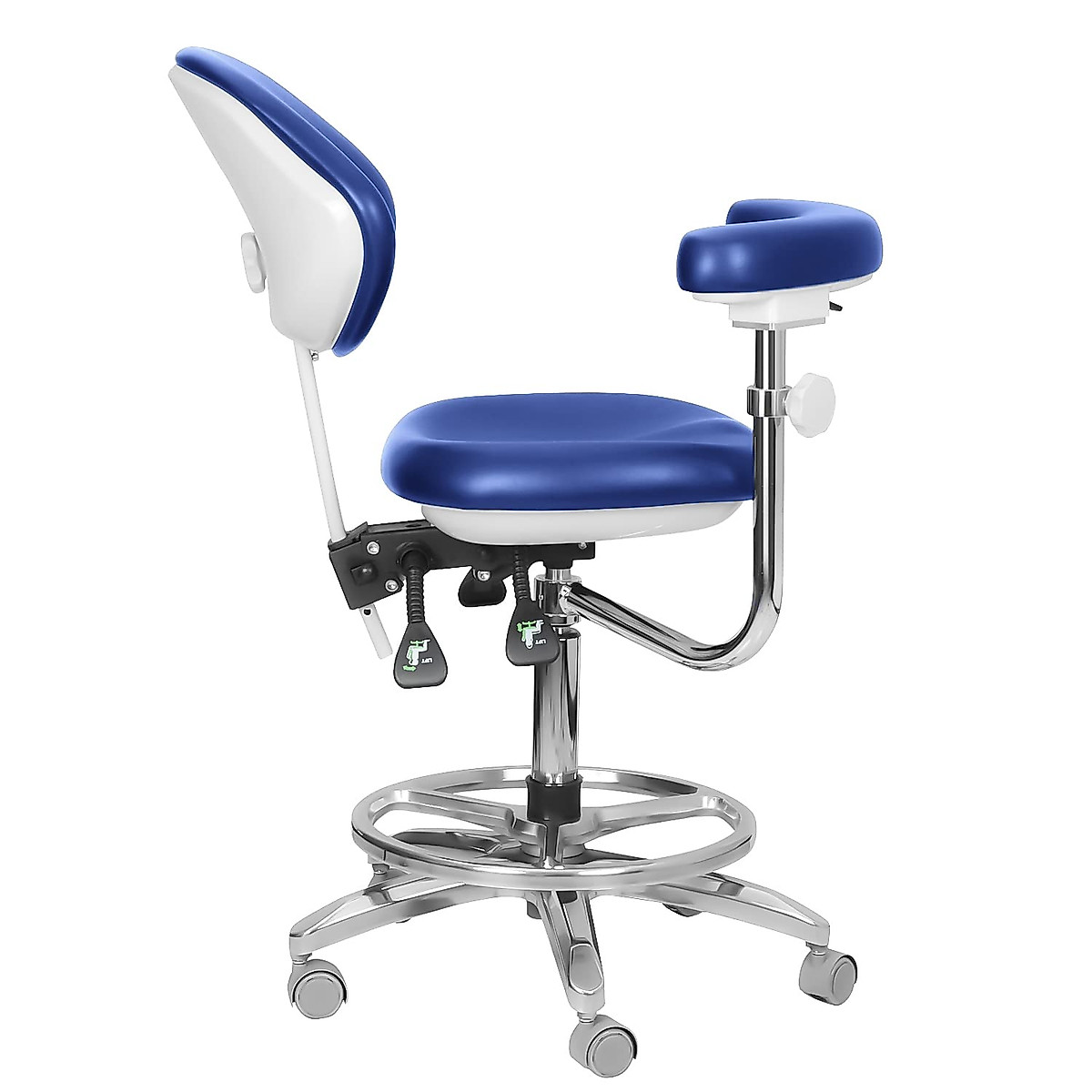XUX Dual-use Dental Adjustable Seat Doctor's Stool Dental Assistance Chair with Foot Control 360 Degree Rotation Armrest QY-600M-B2 PU Leather