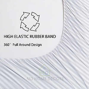 Extra Deep Pocket Sheets (4-Piece) 100% Egyptian Cotton 400 Thread Count Bed Sheet Set 22 inch Deep Pocket of Fitted Sheet with Elastic All Around (Queen, White Stripe)