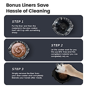 KOOC Small Slow Cooker, 0.65 Quart, Free Liners Included, Upgraded Ceramic Pot, Nutrient Loss Reduction, Sauces, Stews & Dips, Stainless Steel, Black, Round