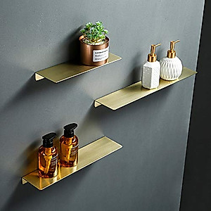 TRUSTMI Brushed Gold Floating Shelf SUS304 Stainless Steel Wall Mounted Storage Shelves (16 inch x 4 inch) for Bathroom Kitchen, Bedroom, Living Room, Heavy Duty and Rustproof, Brushed Brass