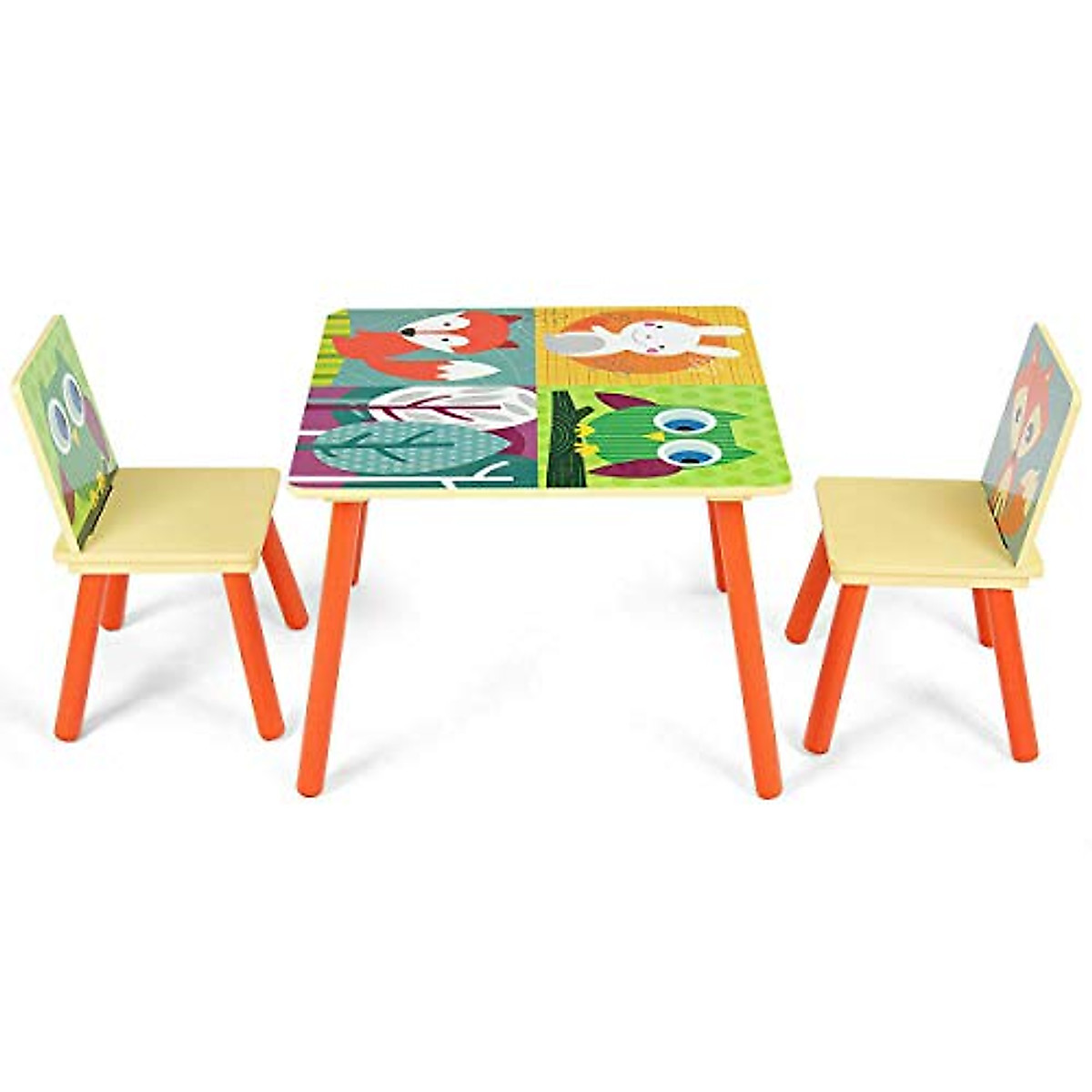 TimmyHouse Desk Kids Table and 2 Chairs Set for Toddler Baby Gift Furniture Cartoon Pattern
