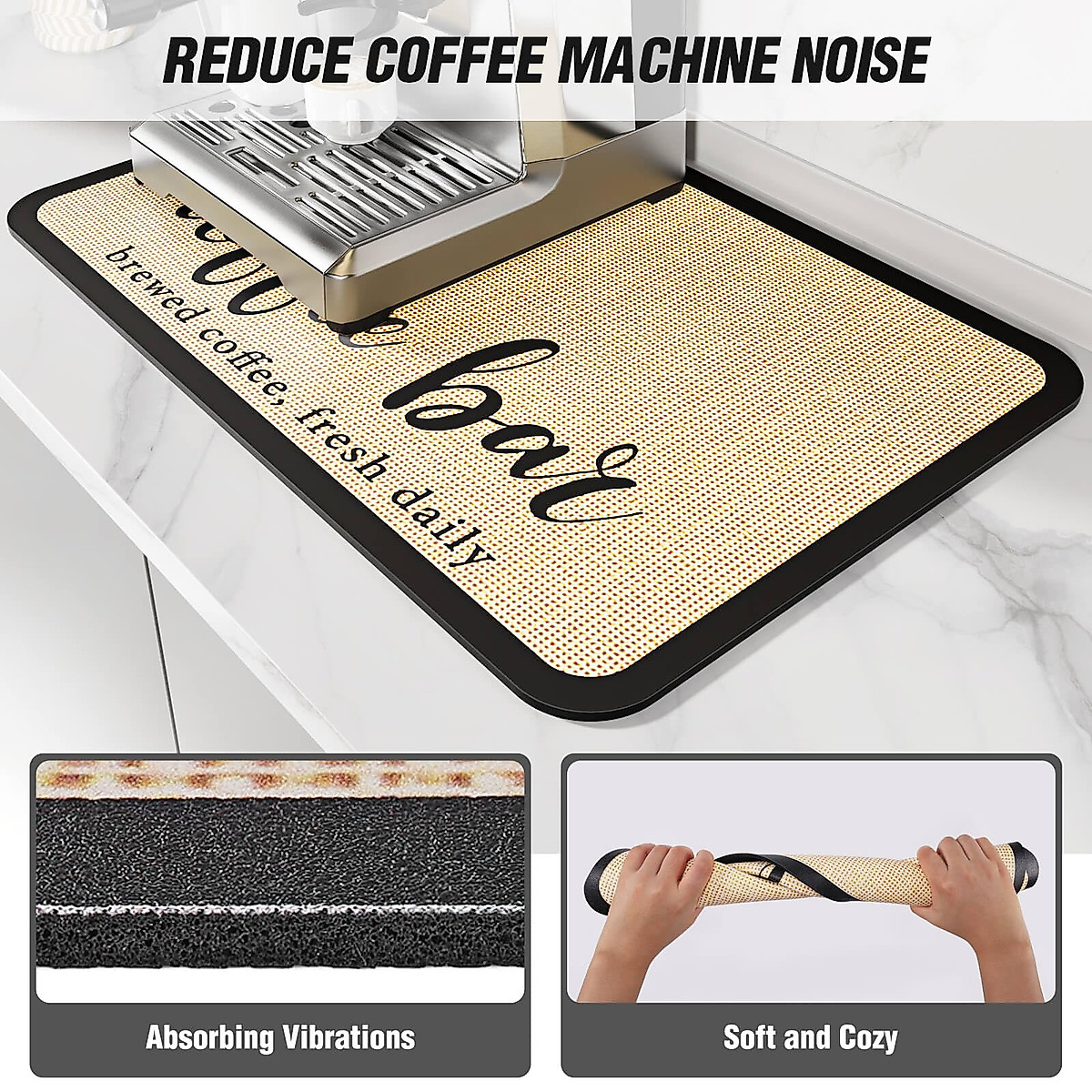 DK177 Coffee Mat Coffee Bar Mat Hide Stain Absorbent Drying Mat with Waterproof Rubber Backing Fit Under Coffee Maker Coffee Machine Coffee Pot Espresso Machine Coffee Bar Accessories-19"x12"