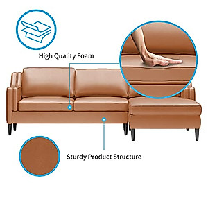 Mjkone Leather Sectional Sofa Couch, Luxurious Sectional Couches for Living Room, L Shaped Couch Sofas with Optional Right Facing Style/Unique Stress Design/Easy to Assemble (Cognac Tan)