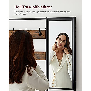 VASAGLE Coat Rack Shoe Bench with Mirror, Hall Tree with Bench and Shoe Storage Shelves, 15 x 38.6 x 70.9 in, Bedroom Living Room, Industrial Style, Rustic Brown and Black UHSR415B01