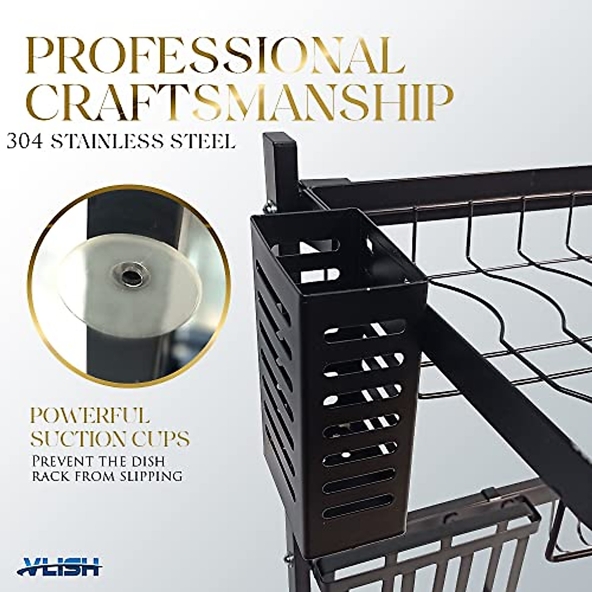 Vlish Over The Sink 2 Tier Dish Drying Rack - Expandable Length 35-42in | Space-Saving, Rust-Resistant, Non-Slip Foot Rubber | Stainless Steel Kitchen Counter Drainer Organization Storage Shelf