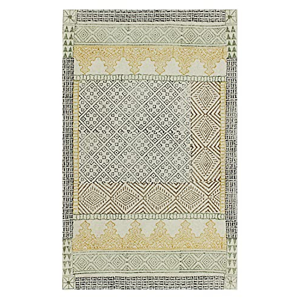 Casavani Indian Handmade Black, Brown Geometric Area Rug Boho Kilim Flat Weave Indoor Hall Room Decor Carpet Throw Rug Boho Rugs for Bedroom Living Room Balcony 6x8 Feet