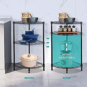 3 Tier Corner Wire Shelving Unit, Adjustable Wire Rack Shelving, Metal Wire Storage Shelves for Kitchen, Pantry, Laundry, Bathroom, Closet (13.8" D x 13.8" W x 31.5" H, Black)