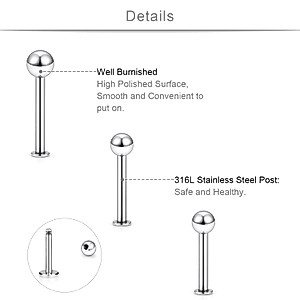 SCERRING 18PCS 12g Stainless Steel Balls Labret Monroe Lip Cheek Tragus Cartilage Helix Earring Ring Body Piercing Jewelry 12-16mm - Mix Color