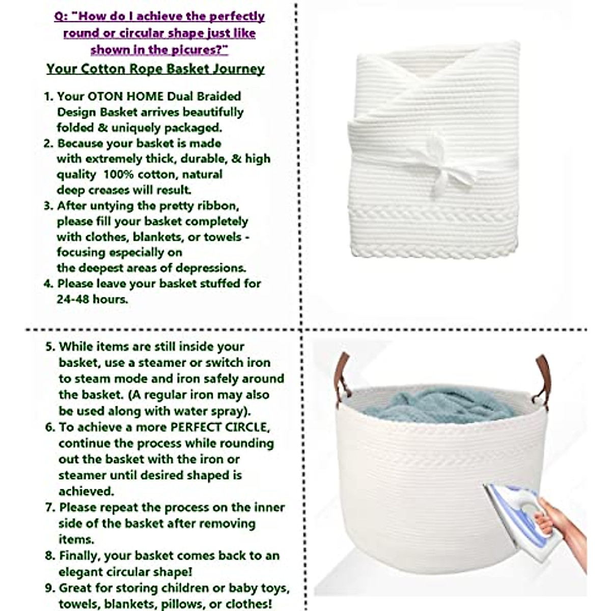 OTON HOME Dual Braided True White Farmhouse Basket - XX Large Woven Baskets for Storage - Big Baskets for Blankets in Living Room - Baby Toy Basket - Laundry Basket Woven - Nursery Storage Basket