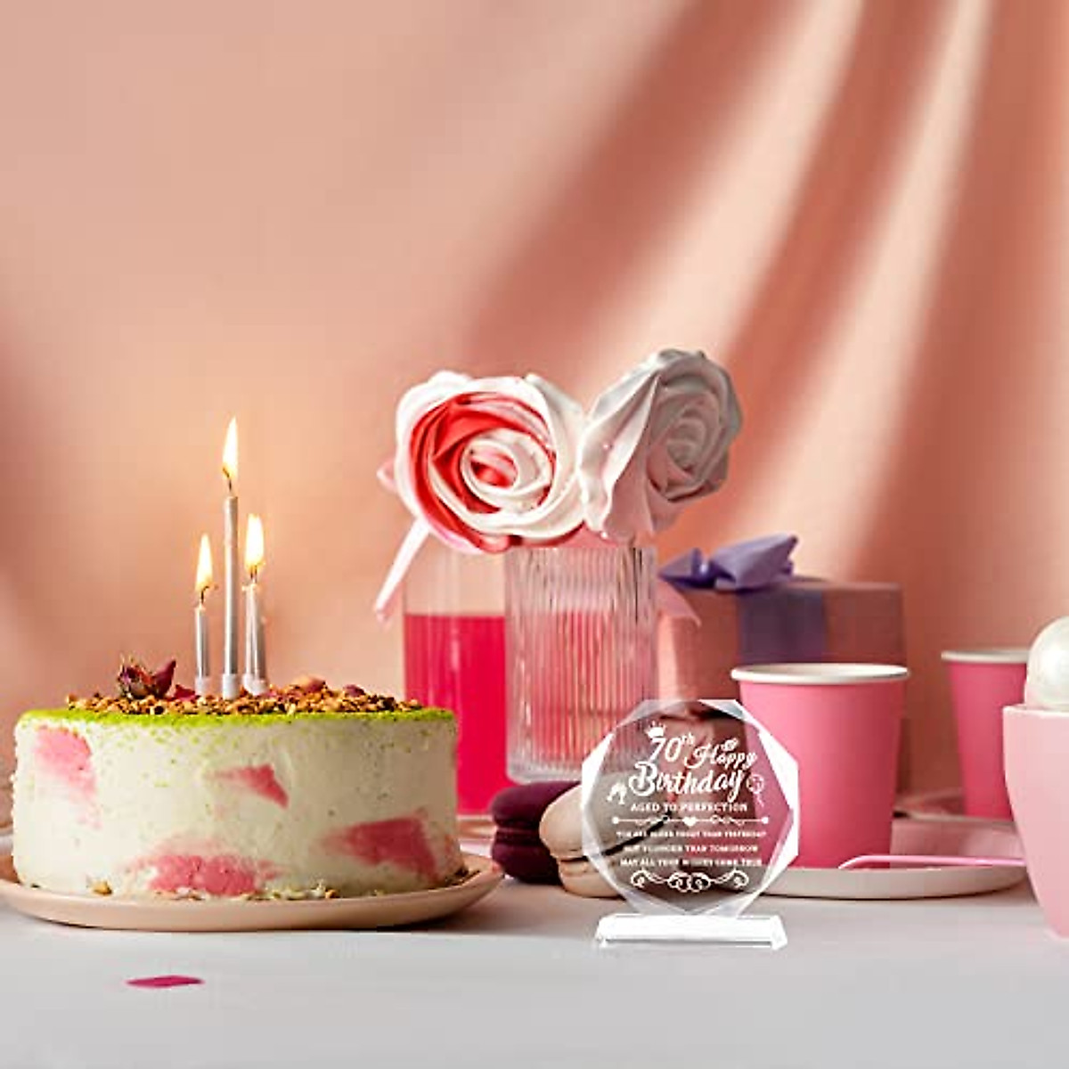 YWHL Happy 70th Birthday Gifts for Men Women Laser Engraving 70 Years Old Birthday Glass Plaque Keepsake for Grandparents Meaningful Birthday Presents for Someone Who Is Turning 70 Years old