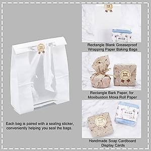 PH PandaHall Handmade Soap Packaging Kit, 30pcs Soap Wrappers 10pcs Greaseproof Wrapping Paper 12pcs Paper Bags 10 Sheets Bake Paper and 10 Yards Jute Cord for Homemade Soap Small Business