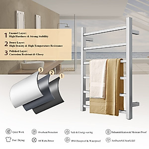 SHARNDY Towel Warmer Polished Chrome for Bathroom Wall Mounted Bath Towel Heater Plug-in Square 6 Bars Drying Rack Stainless Steel Electric Heated Towel Rack ETW13 68W 26.77x20.47x4.13 inches