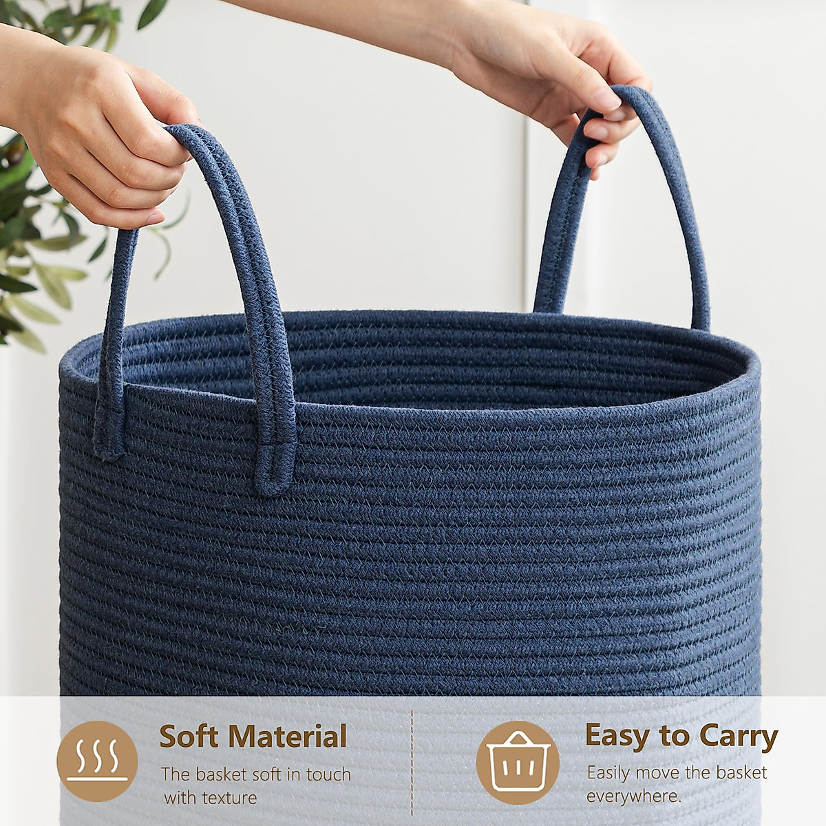 Laundry Basket, 72L Woven Laundry Hamper, Baby Nursery Hamper for Toys, Blanket Basket for Living Room, Clothes Hamper for Bedroom&Baby Room, Blue