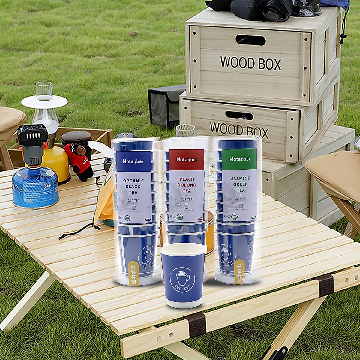 Motanber Jasmine Cup Tea - Paper Cup Instant Tea, Jasmine Green Tea Flavor, Camping cup tea,portable tea,food grade paper cup with tea,1 cup with 2g tea(10 Cups) (Jasmine)